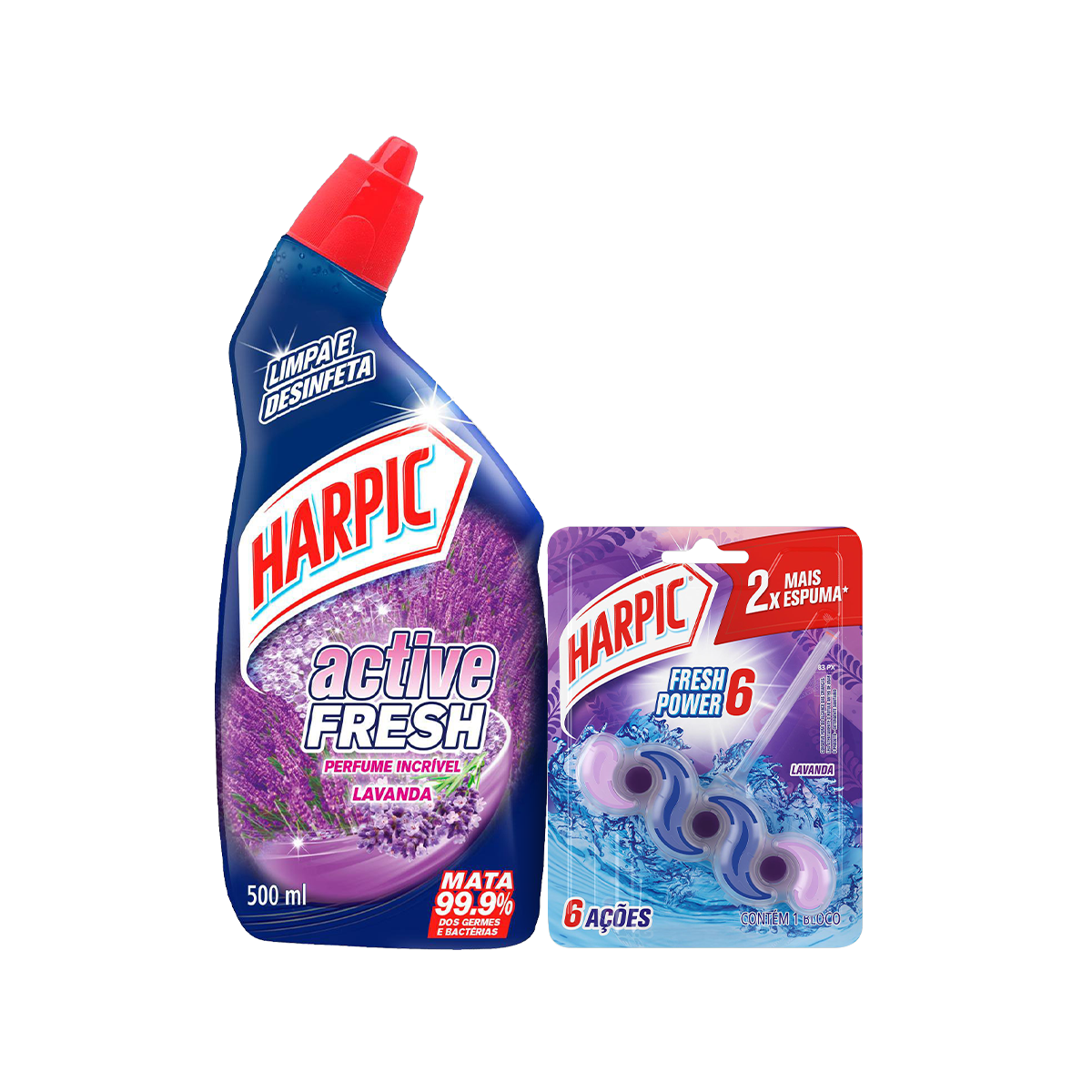 Kit Desinfetante Líquido Harpic Active Fresh Lavanda 500ml + Bloco ...