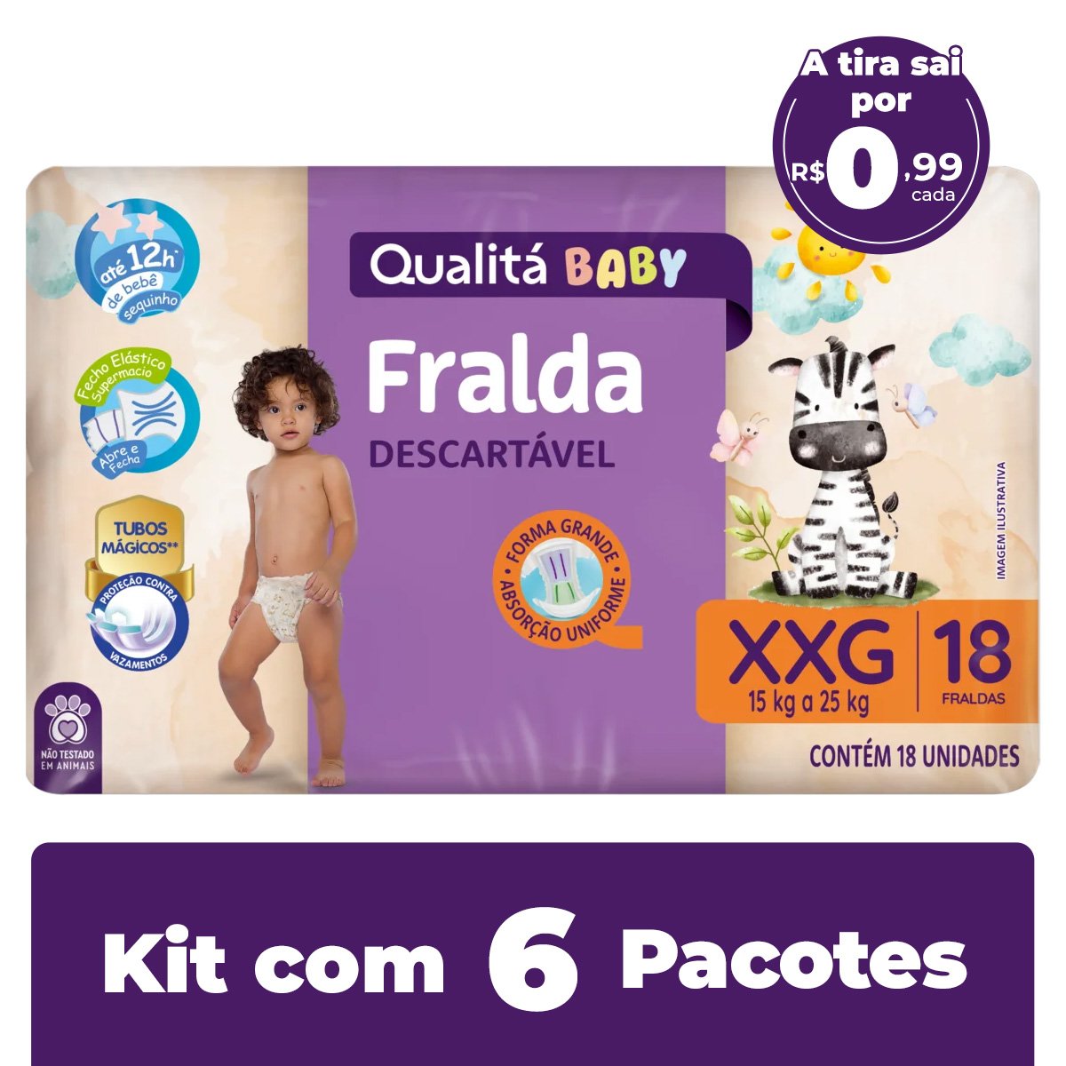 Kit com 6 Pacotes de Fralda Descartável Qualitá Baby XXG Pacote 18 ...