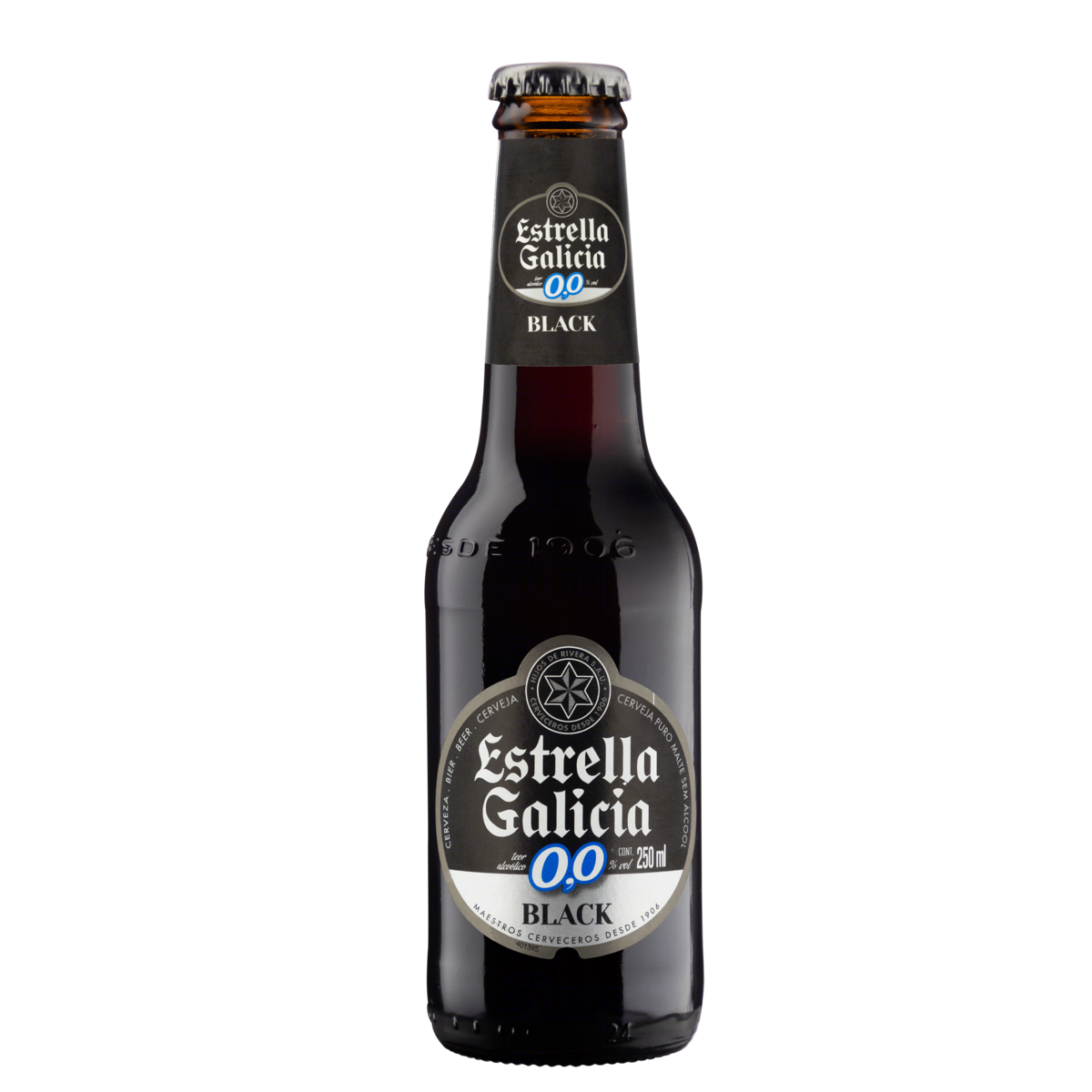Cerveja Black Puro Malte Zero Álcool ESTRELLA GALICIA Garrafa 250ml ...