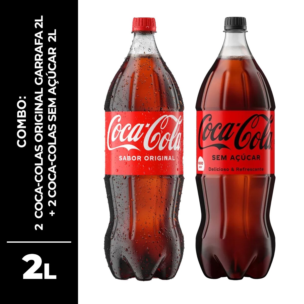 Kit 2x Coca-Cola Original Pet 2L + 2x Coca-Cola sem Açúcar Pet 2L ...