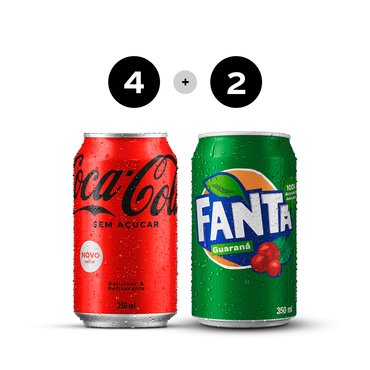 Kit 4 unidades de Coca-Cola sem açúcar 350 ml + 2 unidades Fanta ... Kit 4 unidades de Coca-Cola sem açúcar 350 ml + 2 unidades Fanta ...